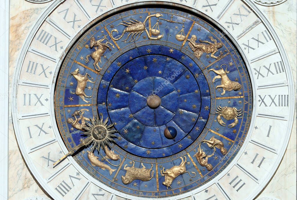 Clock Tower Zodiac Signs Saint Mark's Square. Clock created in 1499 ...