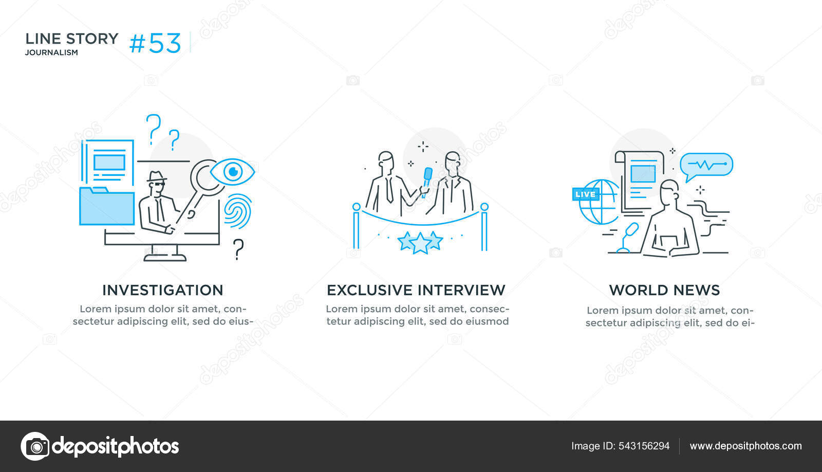 Set of illustrations concept with journalism. Investigation, news ...