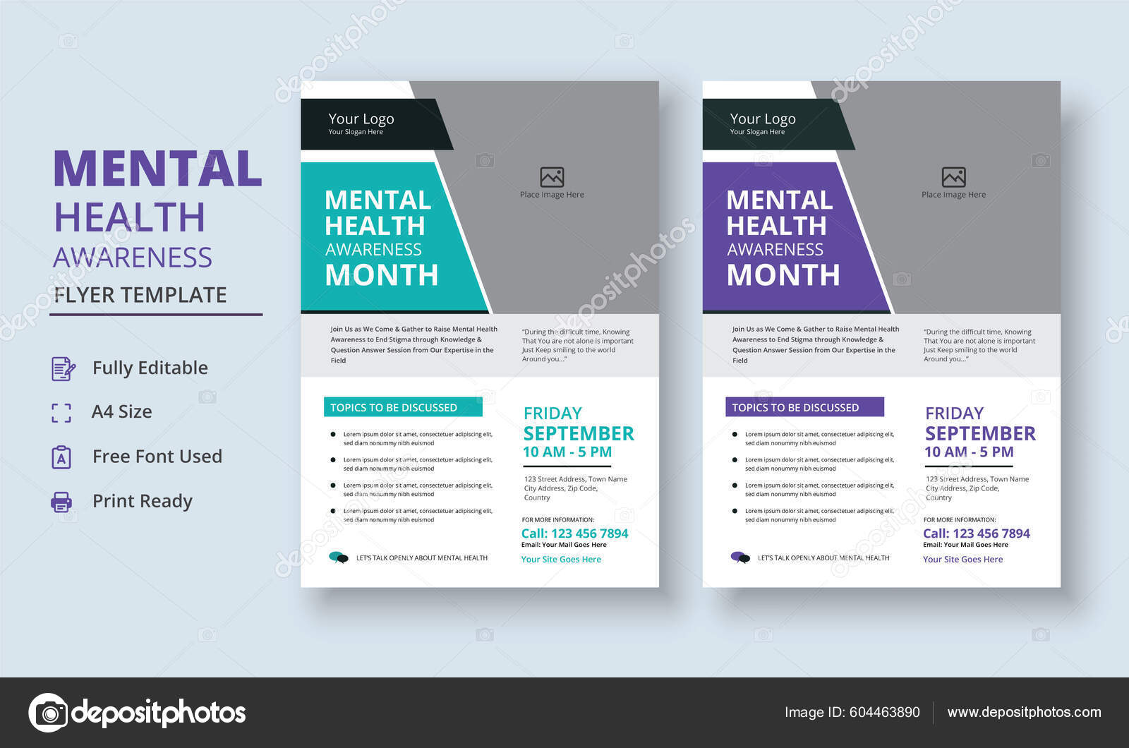 Mental Health Awareness Flyer Template Mental Health Support Flyer Template Stock Vector by ...