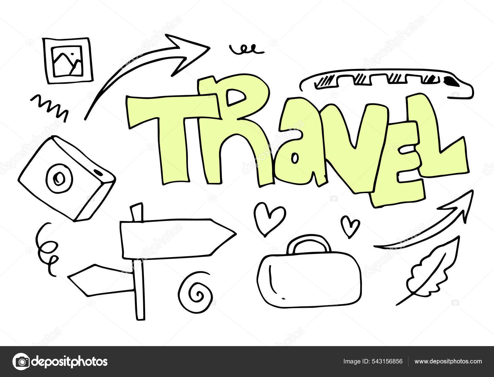 Set Hand Drawn Travel Doodle Vector Illustration Doodle Art World Stock ...