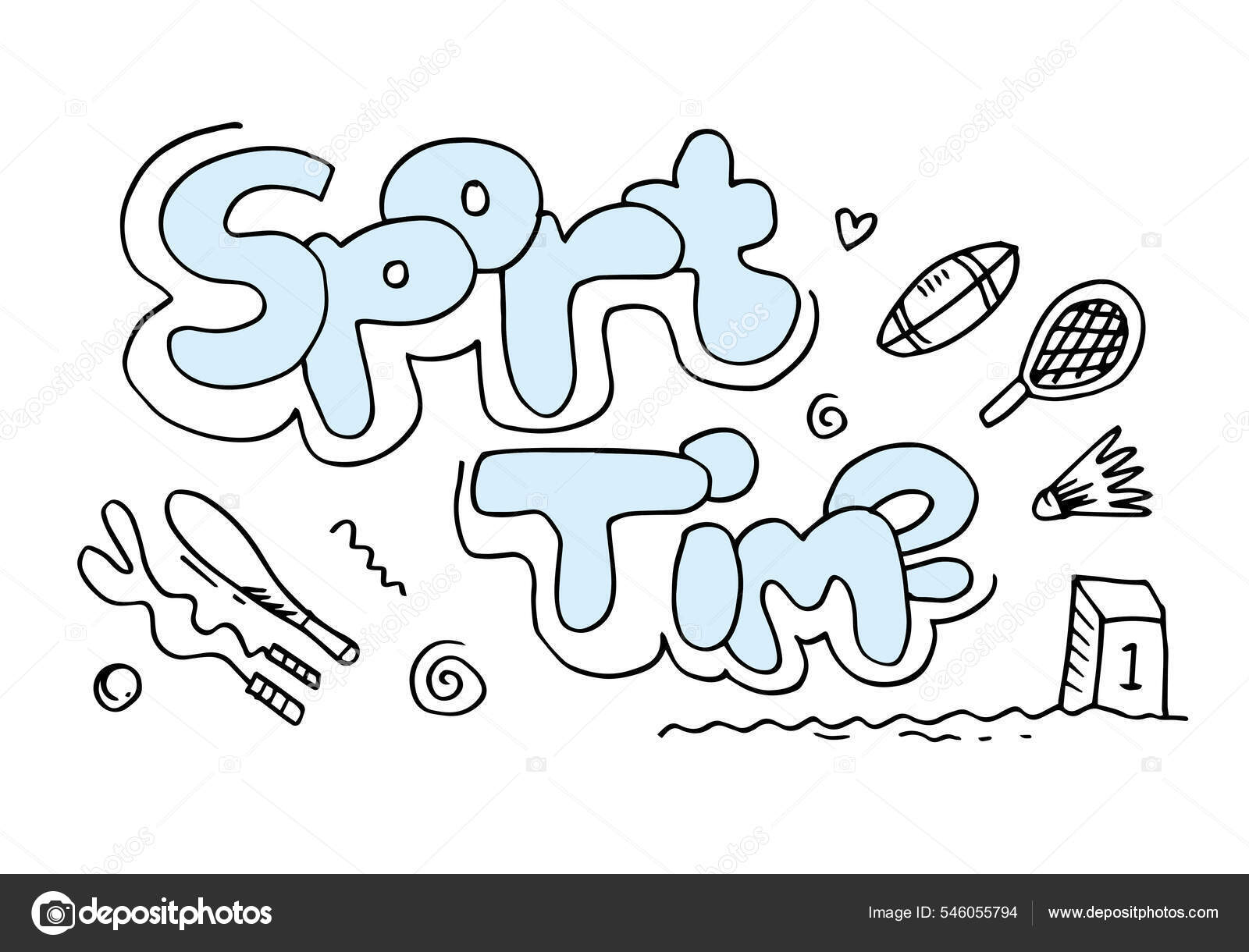 Sport Time Lettering Isolated Grey Background Hand Drawn Vector Text ...