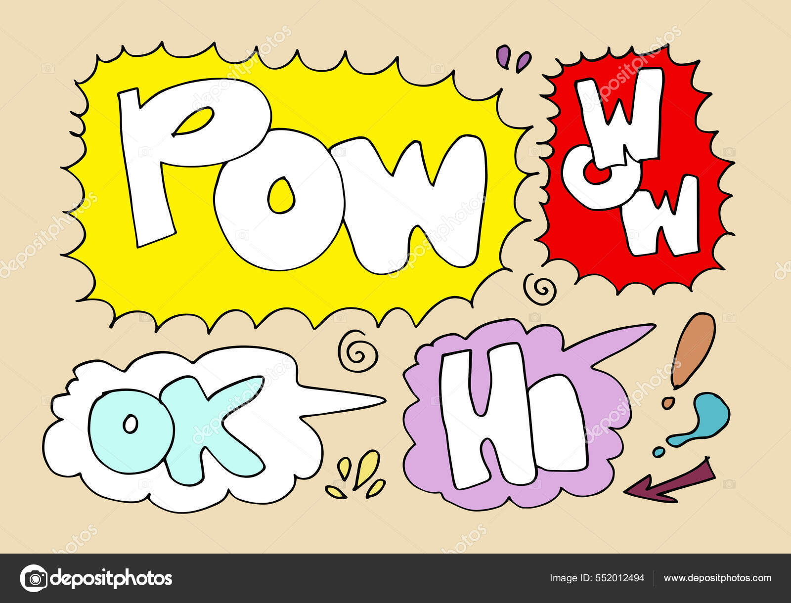 Handdrawn Arrows Borders Set Handwritten Textpow Woow Vector Icon Stock ...