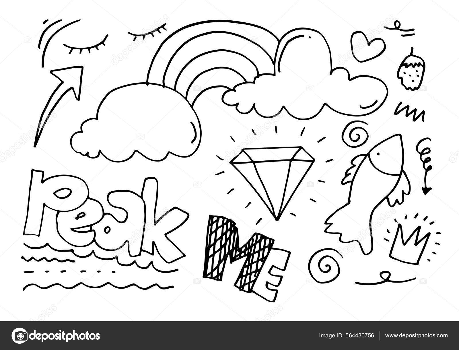 Hand Drawn Set Elements Black White Background Rainbow Arrow King Stock ...