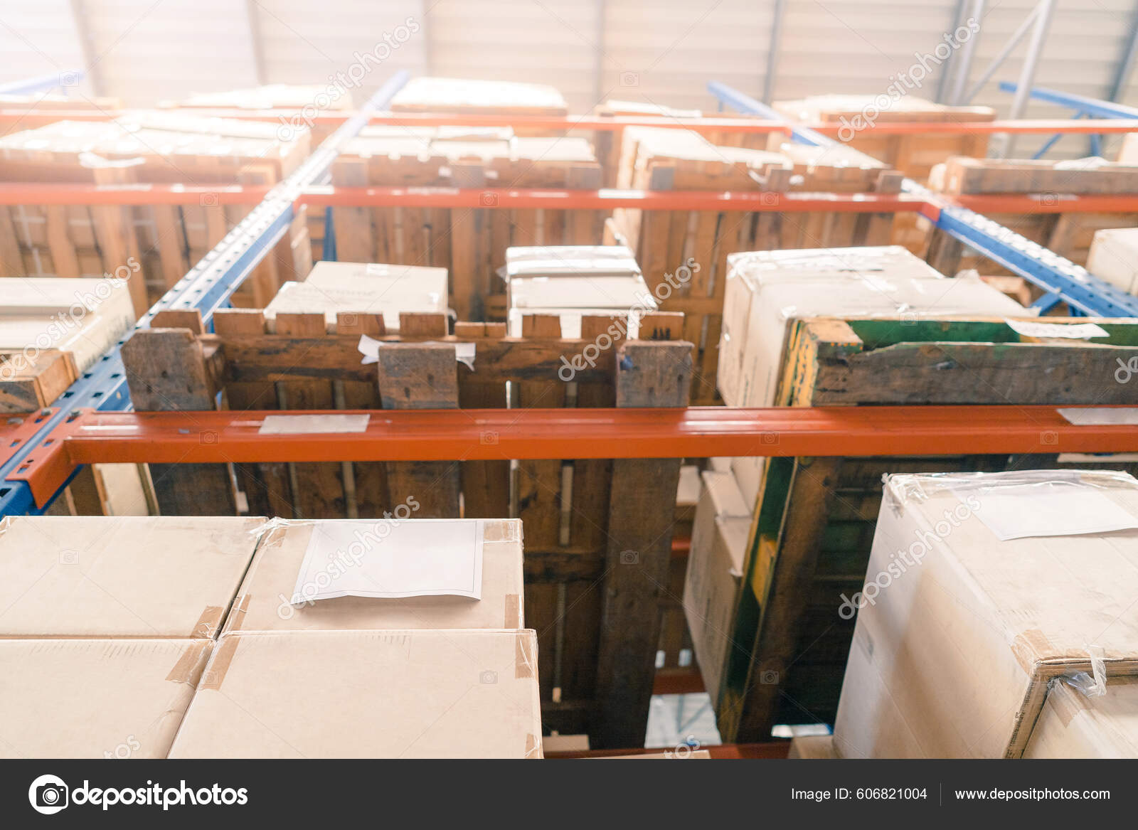 Rows Shelves Goods Carton Boxes Industry Warehouse Storage Factory ...