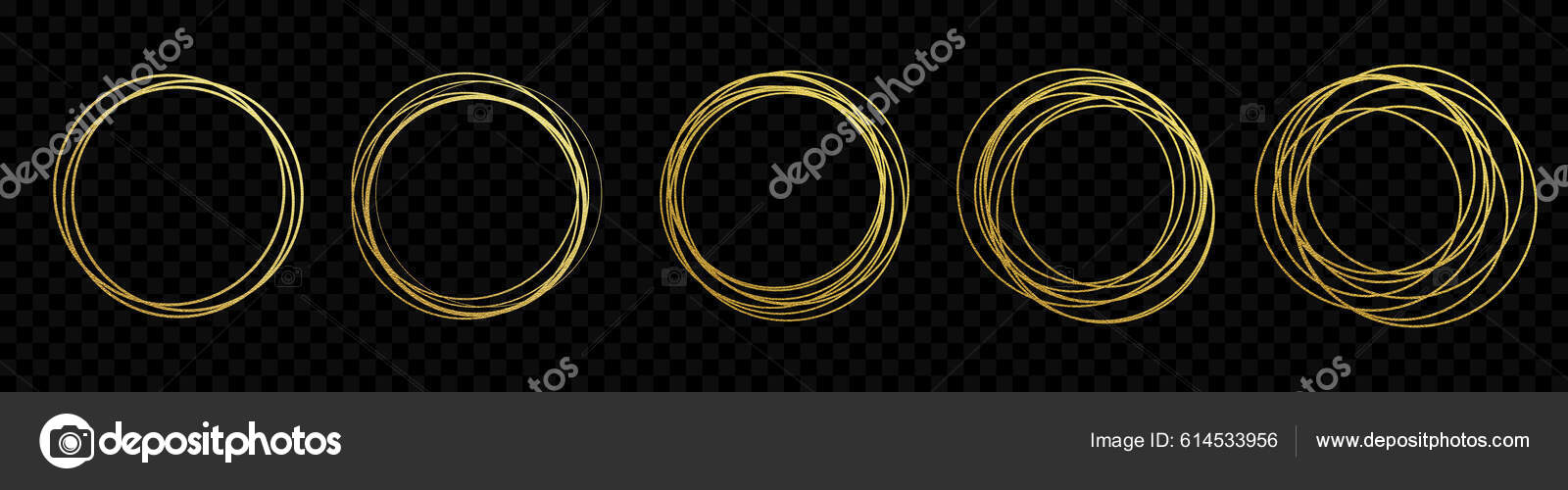 Hand Drawn Golden Circle Line Sketch Set Vector Circular Scribble Stock ...