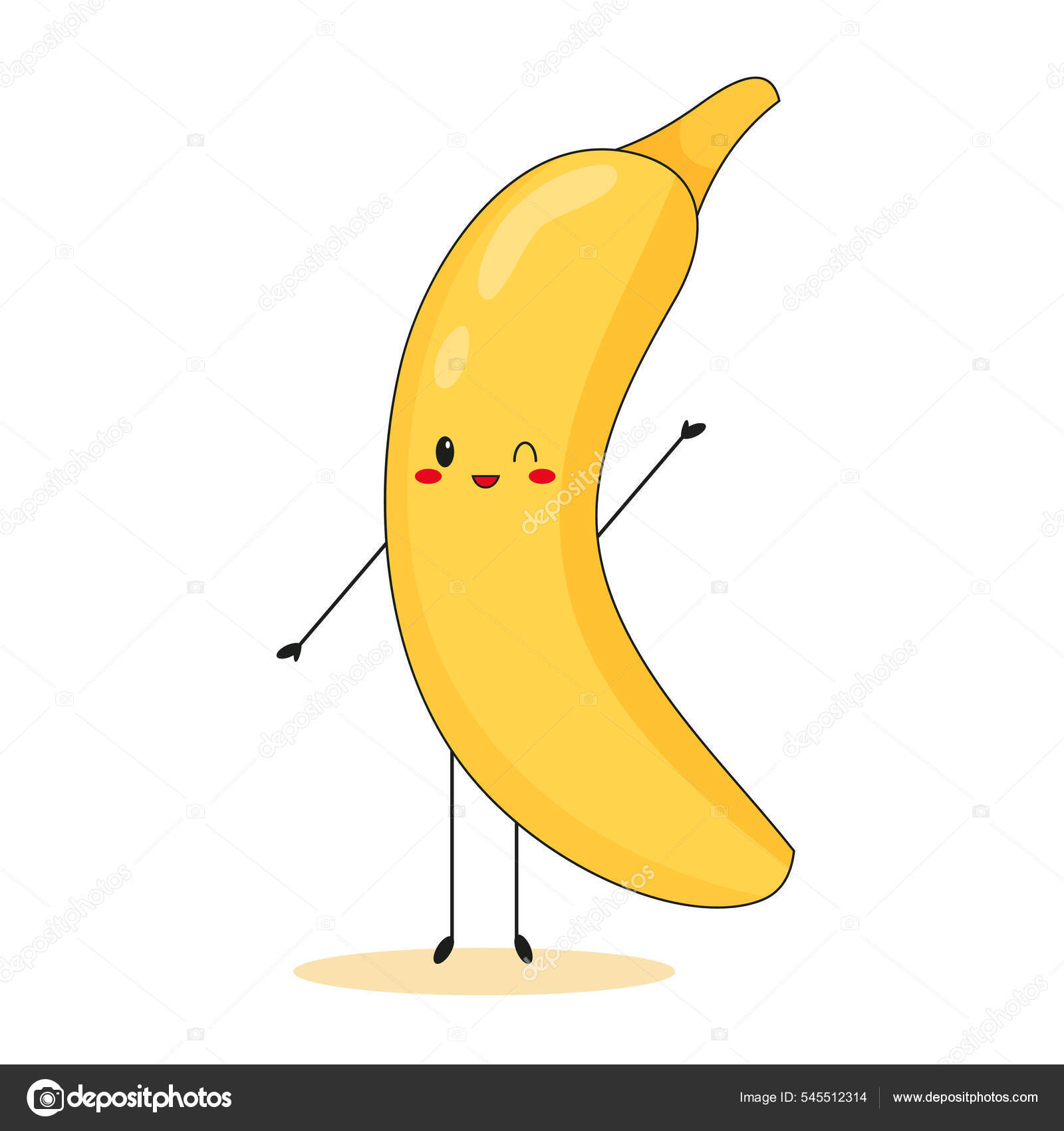 Cute Banana Character Waving Hand White Background Happy Kawaii Fruit Stock Vector Image by ...