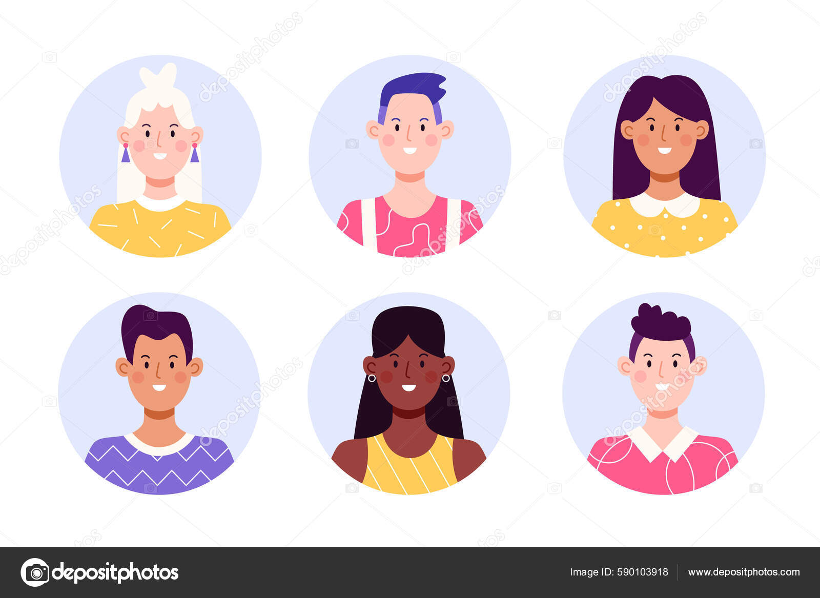 Set Circle Face Avatar Collection Multiracial Male Female Portraits ...