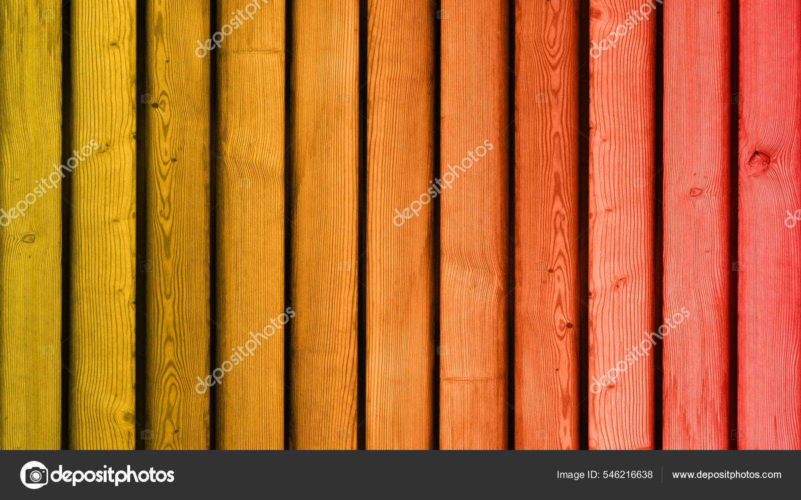 Abstract Red Orange Yellow Colored Rustic Wooden Facade Panel Wall ...