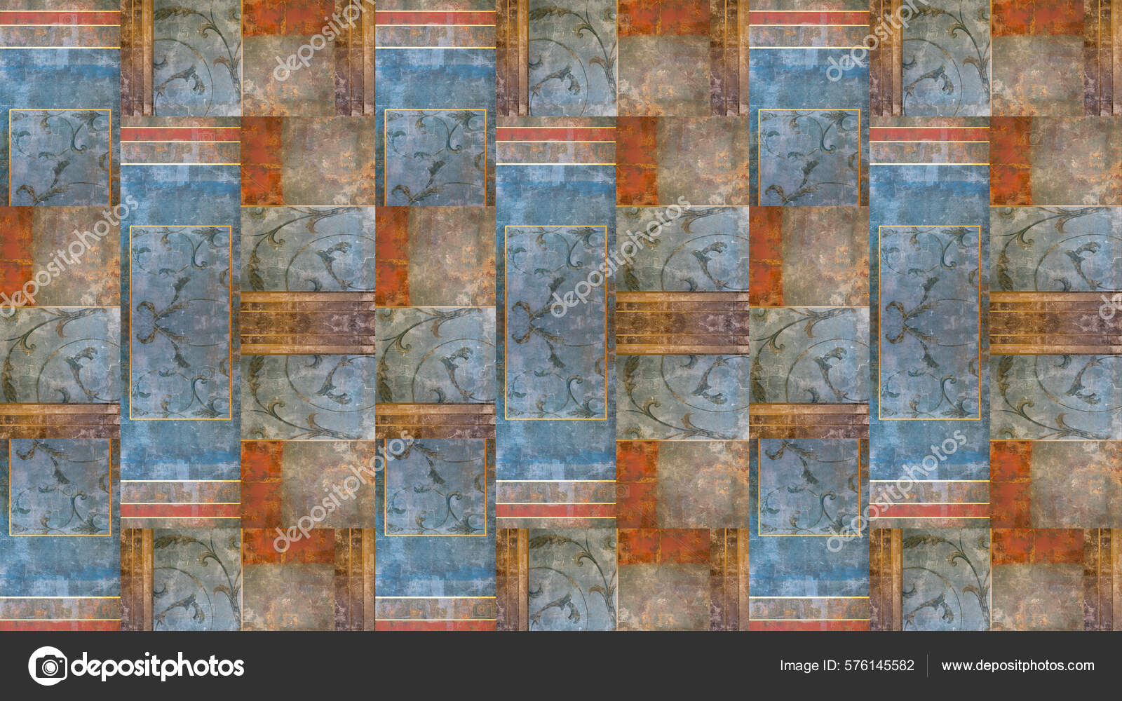 Old Orange Blue Rusty Vintage Worn Geometric Arabesque Shabby Mosaic ...