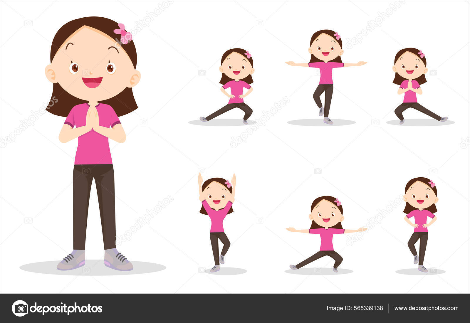 Set Girl Exercise Various Actions Various Actions Move Body Healthy ...