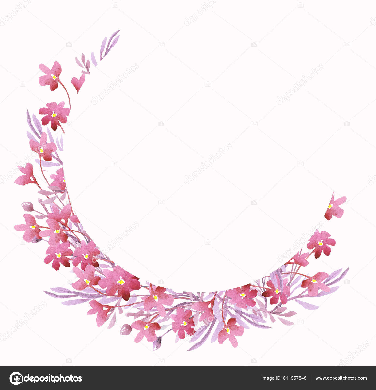 Pink Flower Frame Watercolor Clipart Stock Illustration by ...