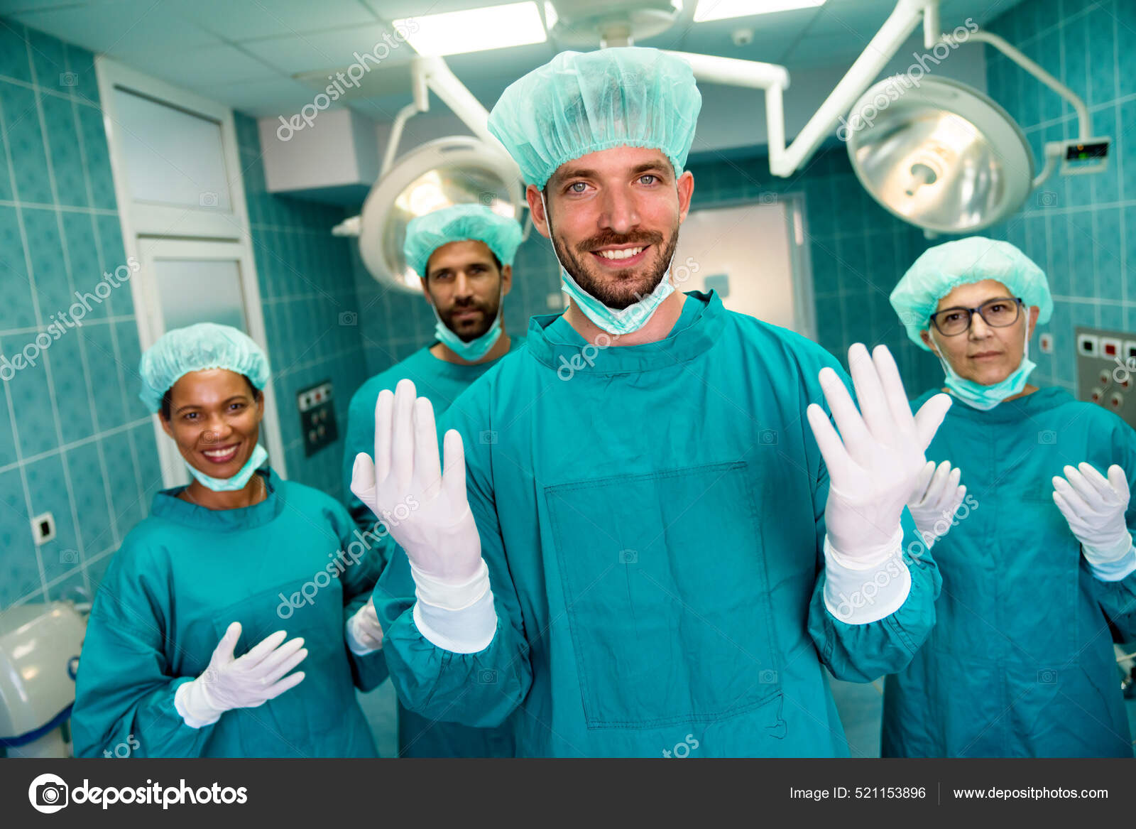 Portrait Successful Medical Surgeon Team Operating Room Ready Work ...