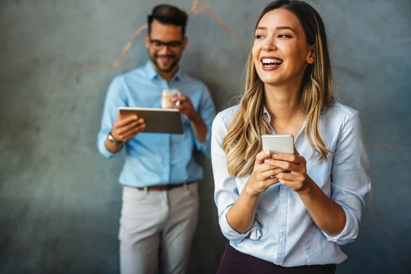 Diverse business people colleagues laughing having fun with digital ...