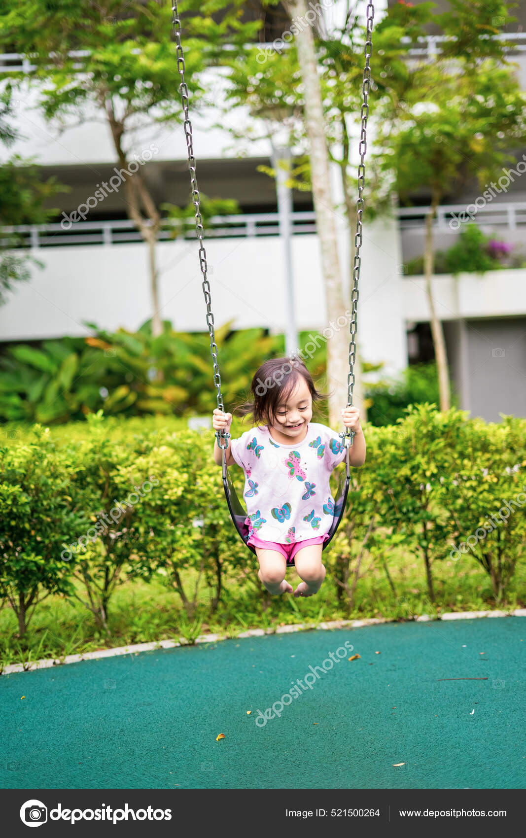 Active Little Toddler Child Playing Swing Playground Happy Fun Time ...