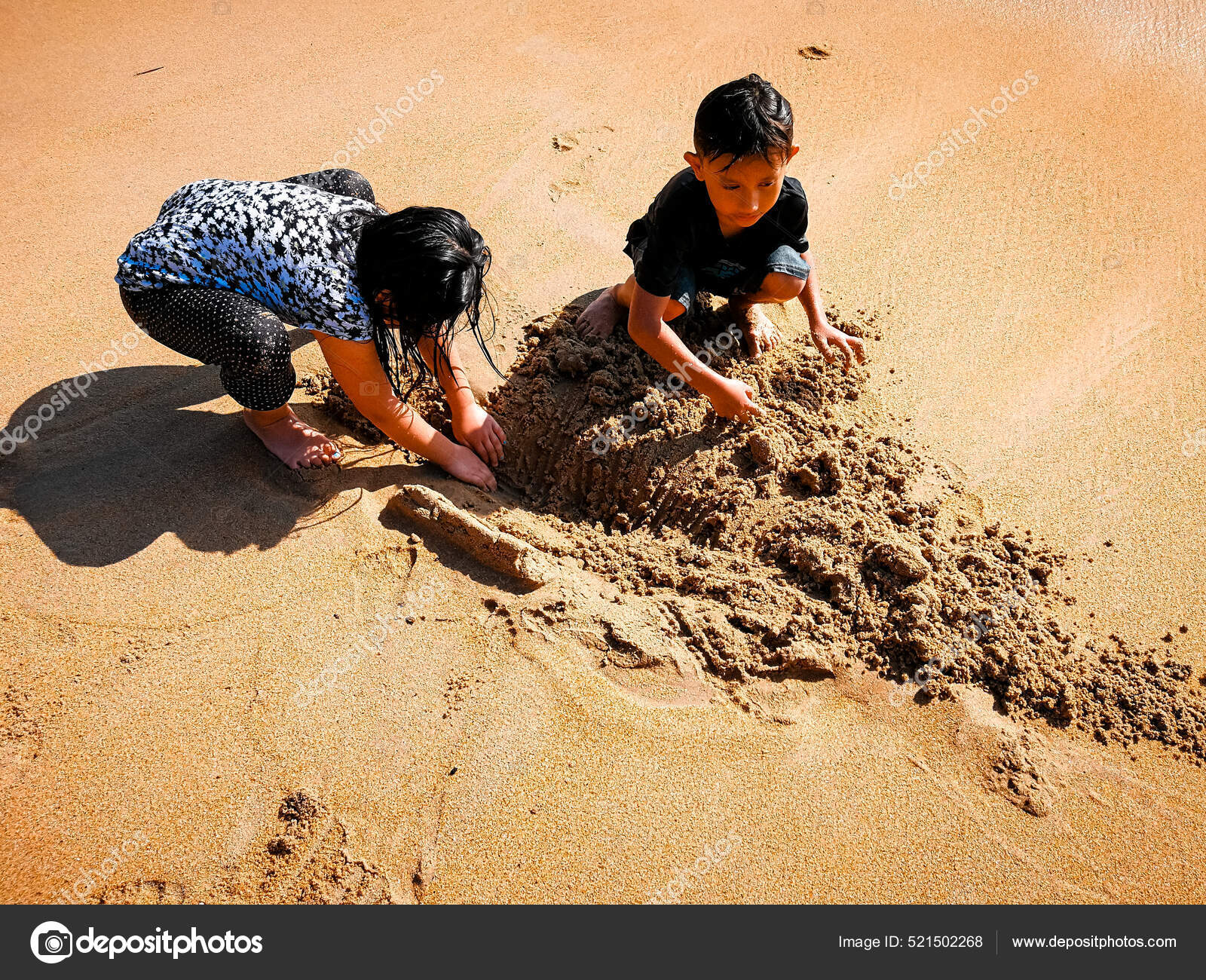 Children Playing Beach Summer Holidays Children Building Sandcastle ...