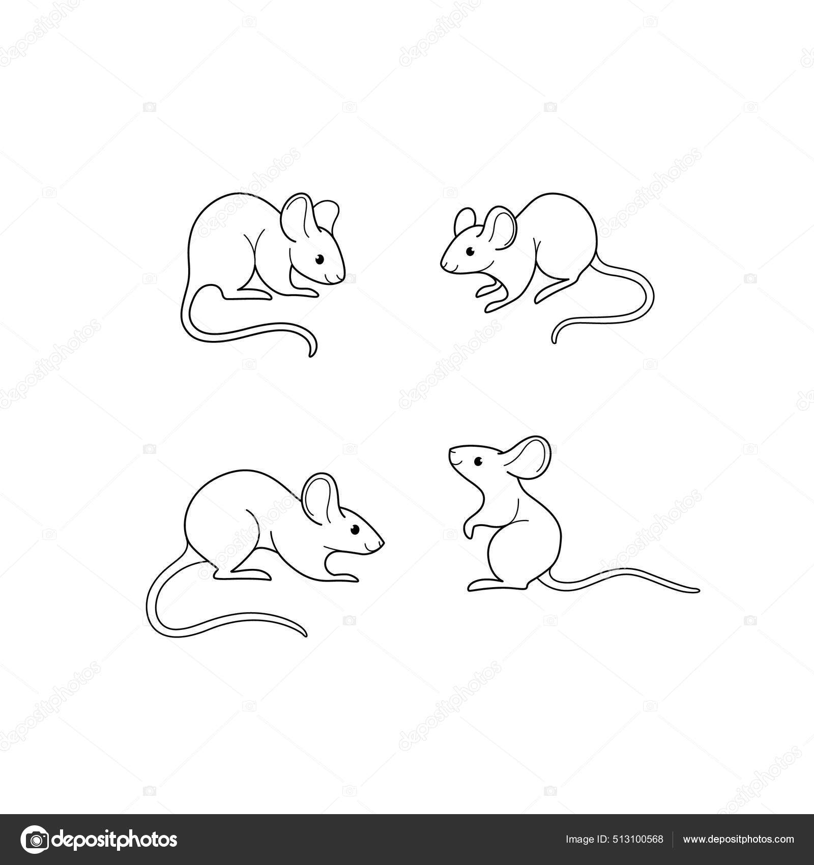 Cartoon Mouse Sketch Line Icon Cute Animals Set Icons Stock Vector ...