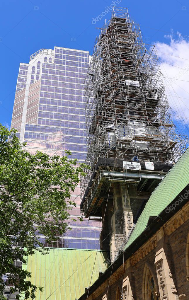 MONTREAL CANADA - 06 14 2022: Tour KPMG tower or Place de la Cathedrale ...