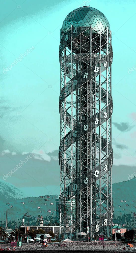 BATUMI GEORGIA 09 19 2019: Alphabetic Tower es una estructura de 130 ...