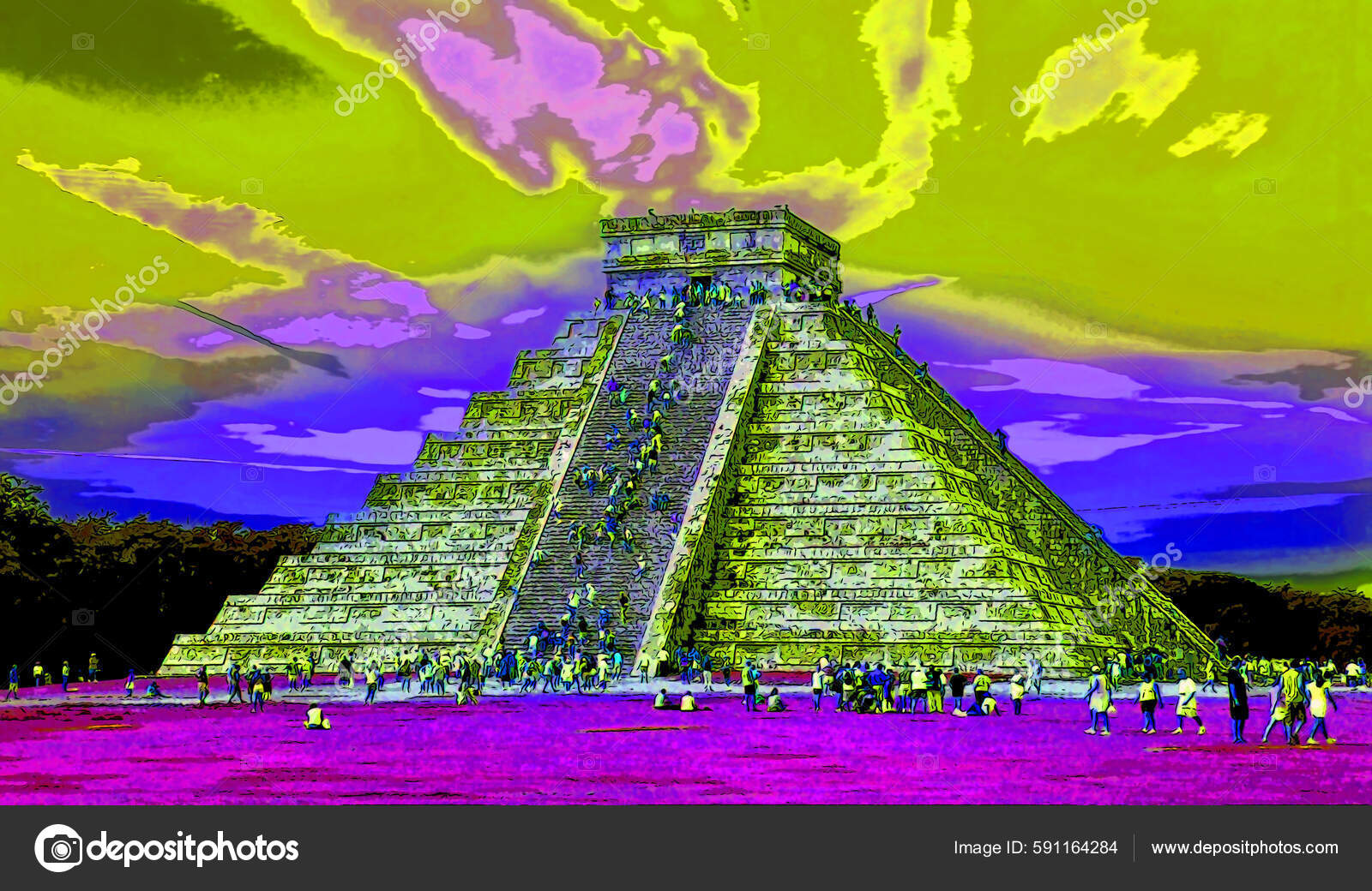 Ancient Aztec Ruins Illustration Background Color Spots — Stock Photo ...