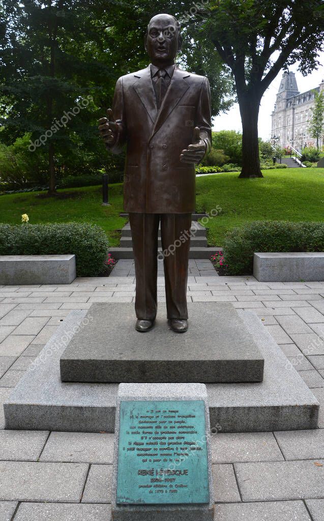 QUEBEC CITY QUEBEC CANADA 08 23 2020: Statue of Rene Levesque was a ...
