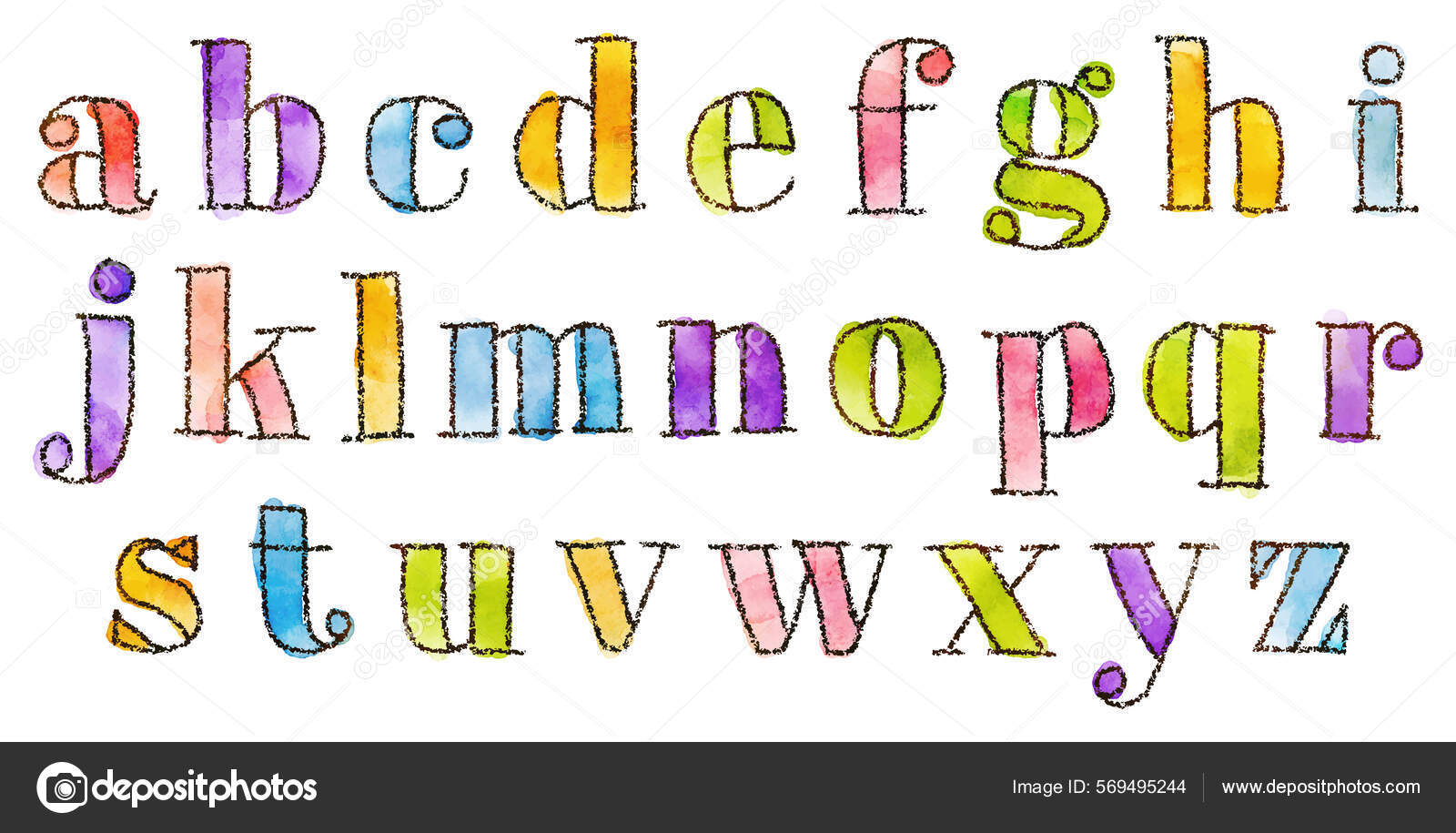 Watercolor Vektor Alfabet Berwarna Warni Vektor Stok oleh ©Kbiscuit ...