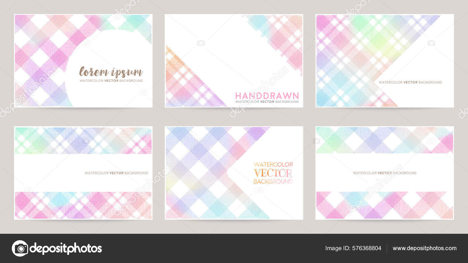 Vector Card Design Template Rainbow Plaid Watercolor Decoration White ...
