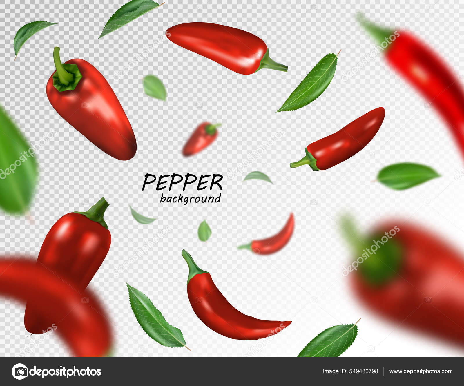 Image vectorielle Beaucoup de piments rouges tombent librement sur un ...
