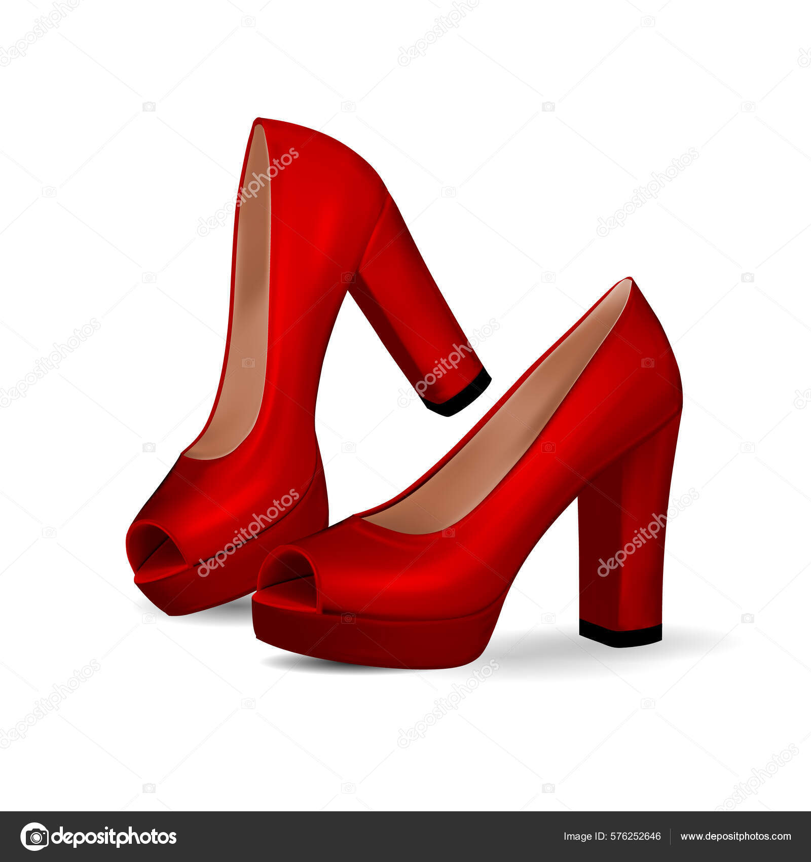 Vector Red High Heel Platform Women Shoe Isolated White Background ...