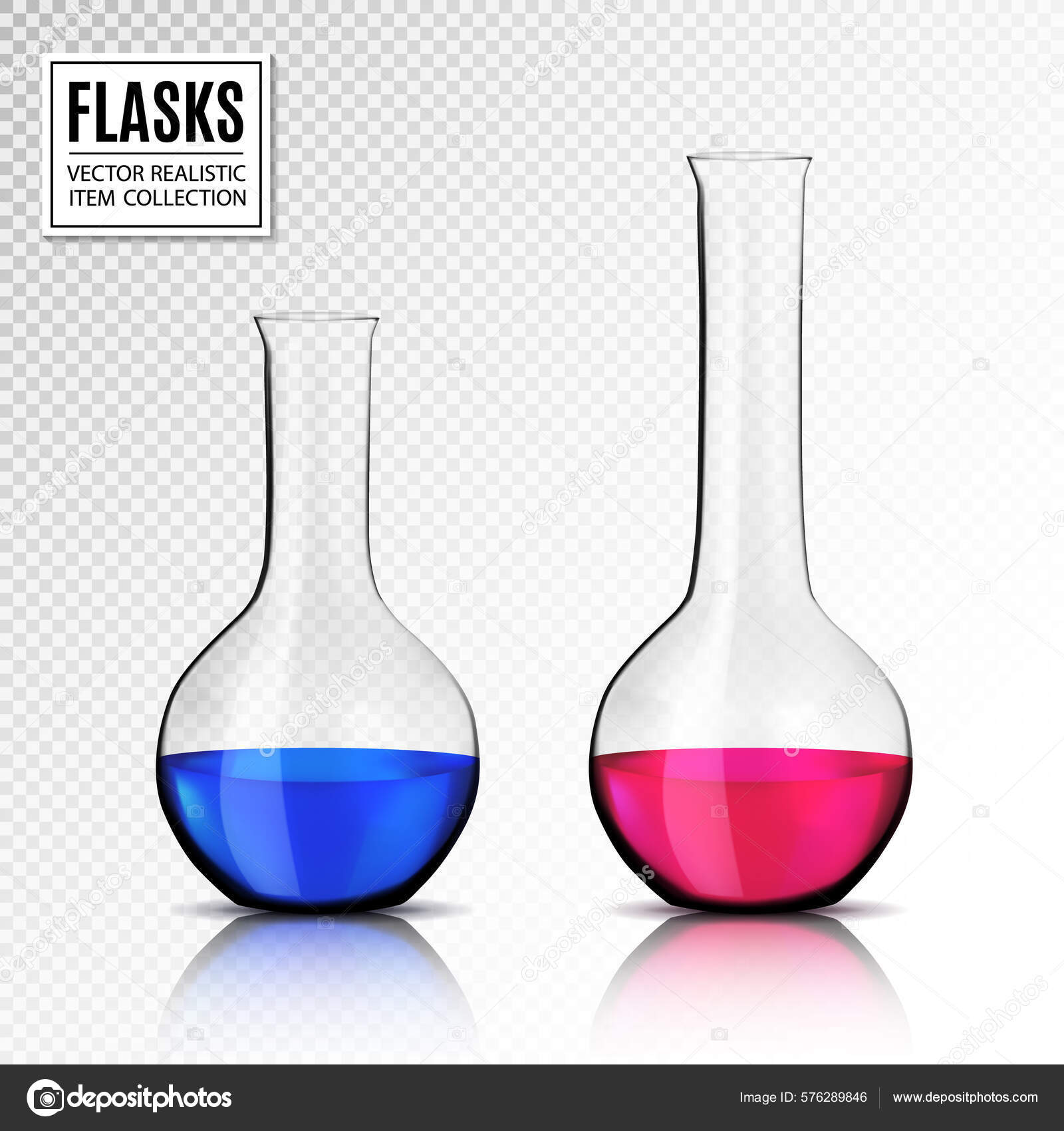 Vector Transparent Glass Chemical Flasks Full Blue Rose Color Liquid ...