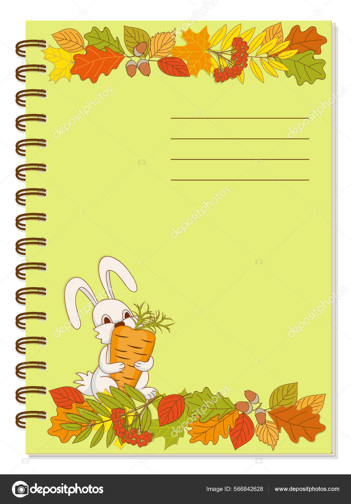 Colorful Cover Design Autumn Foliage Cartoon Cute Bunny School Notebook ...