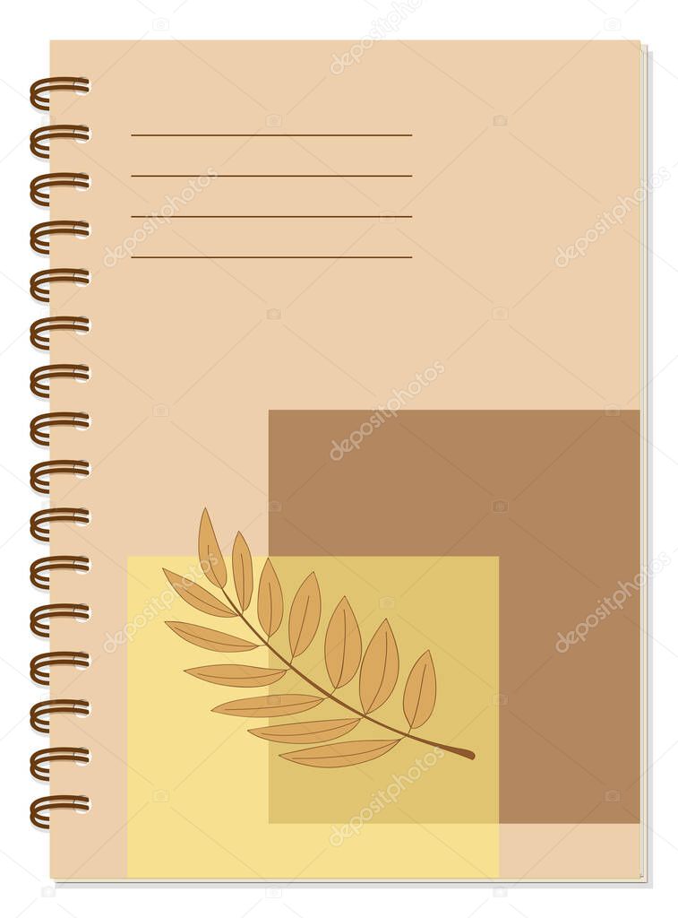 Beige cover design with drawn rowan branch for school notebook ...