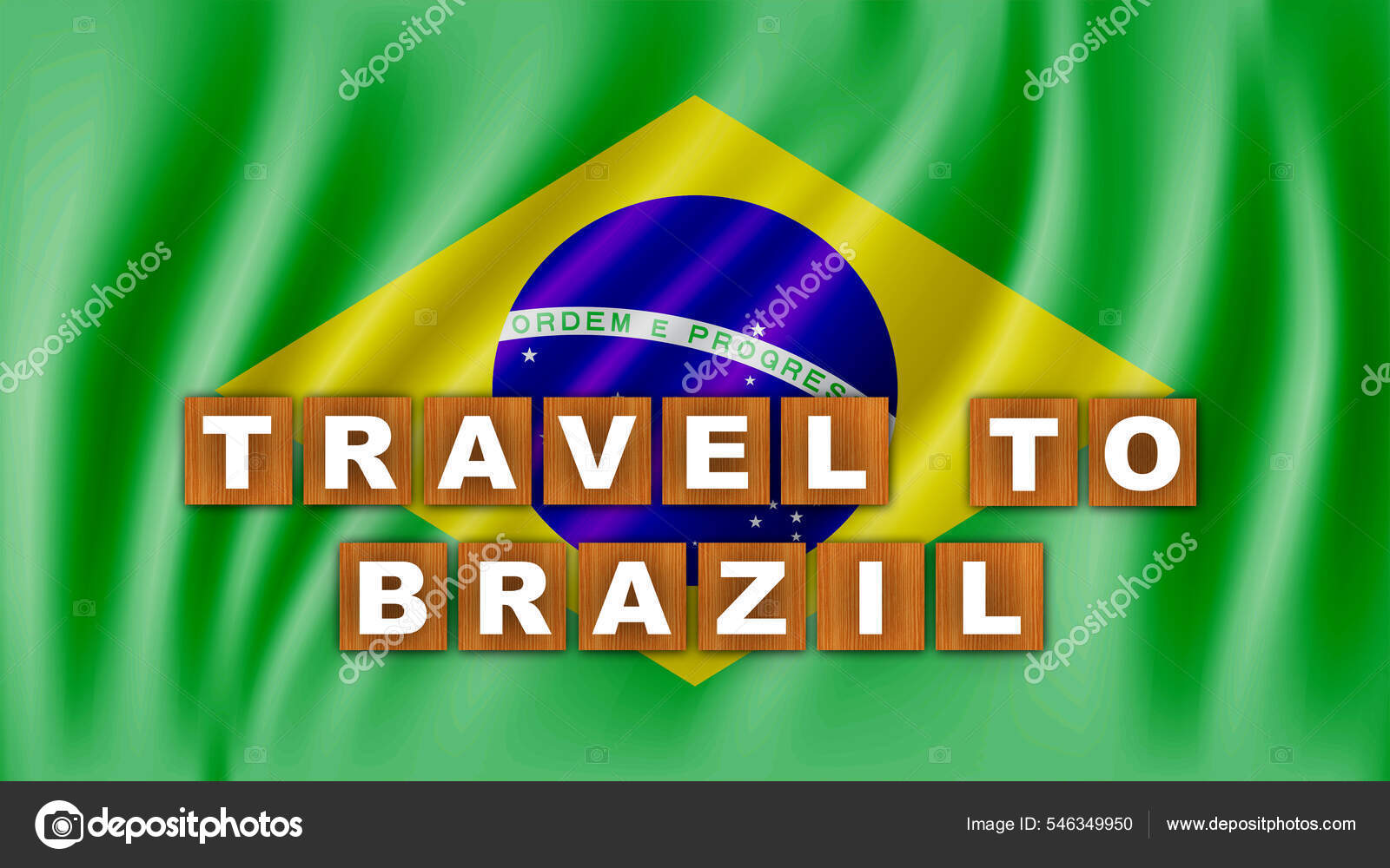 Travel Brazil Text Title Square Wooden Concept Wave Flag Background ...