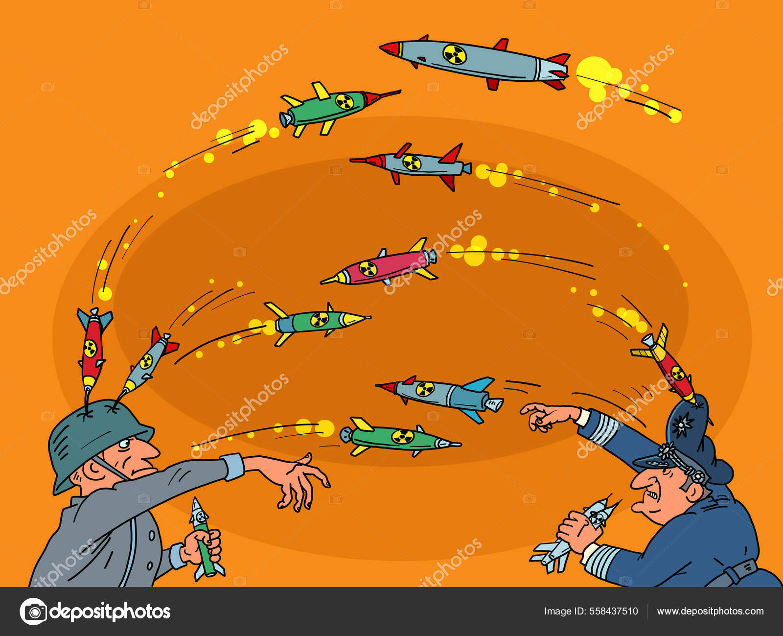 War Generals Throw Rocket Each Other Militarism Army Comic Cartoon ...