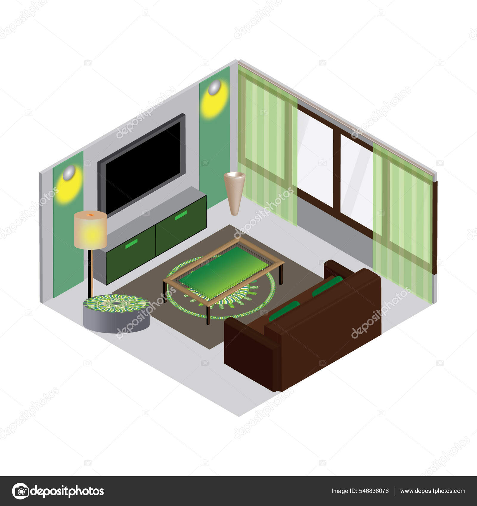 Diseño Interior Habitación Isométrica Enfoque Moderno Para Ejecución ...