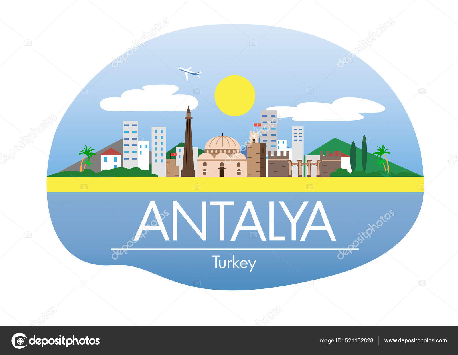Antalya flat illustration. Modern style Antalya city illustration ...