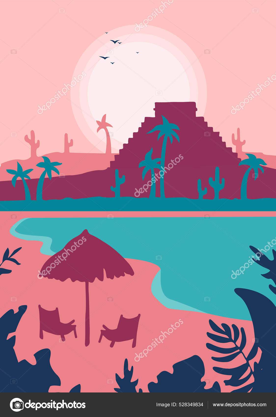 Cancun flat illustration. Cancun line drawing. Modern style Cancun city ...