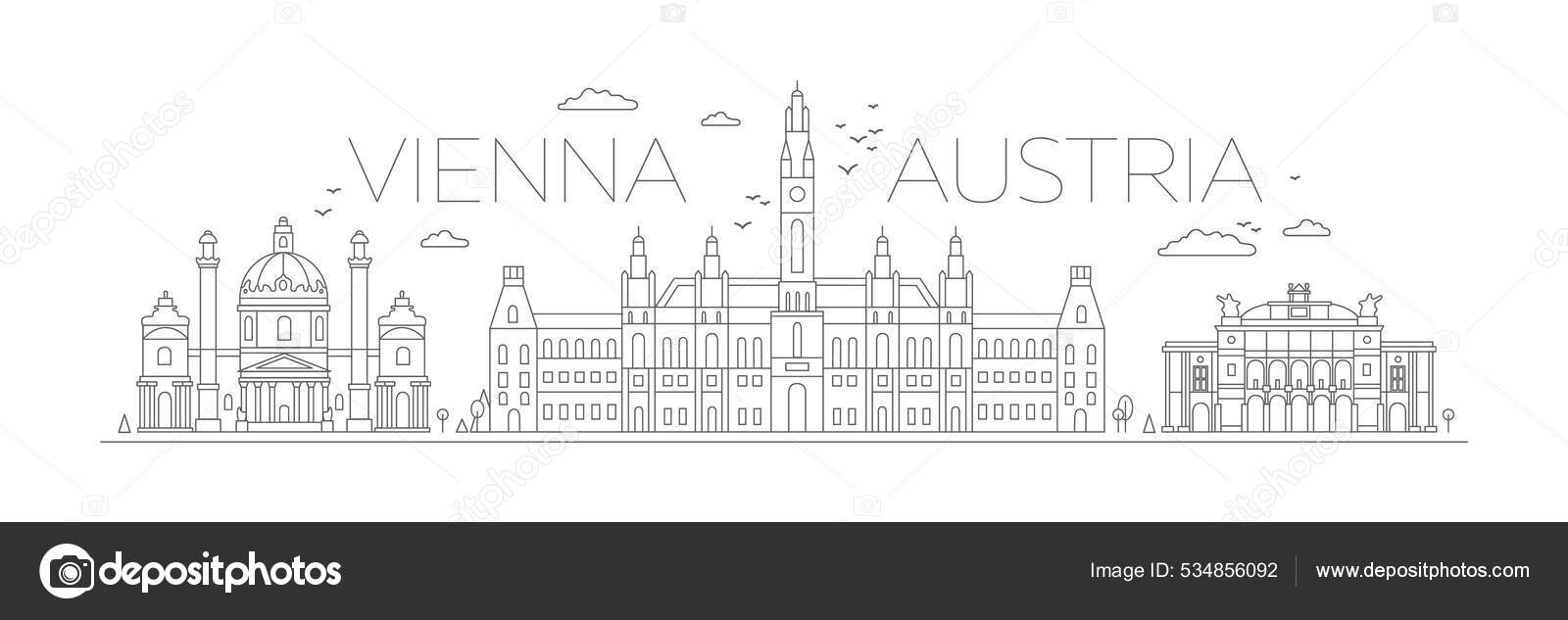 Vienna lineart illustration. Austria holiday travel flat drawing ...