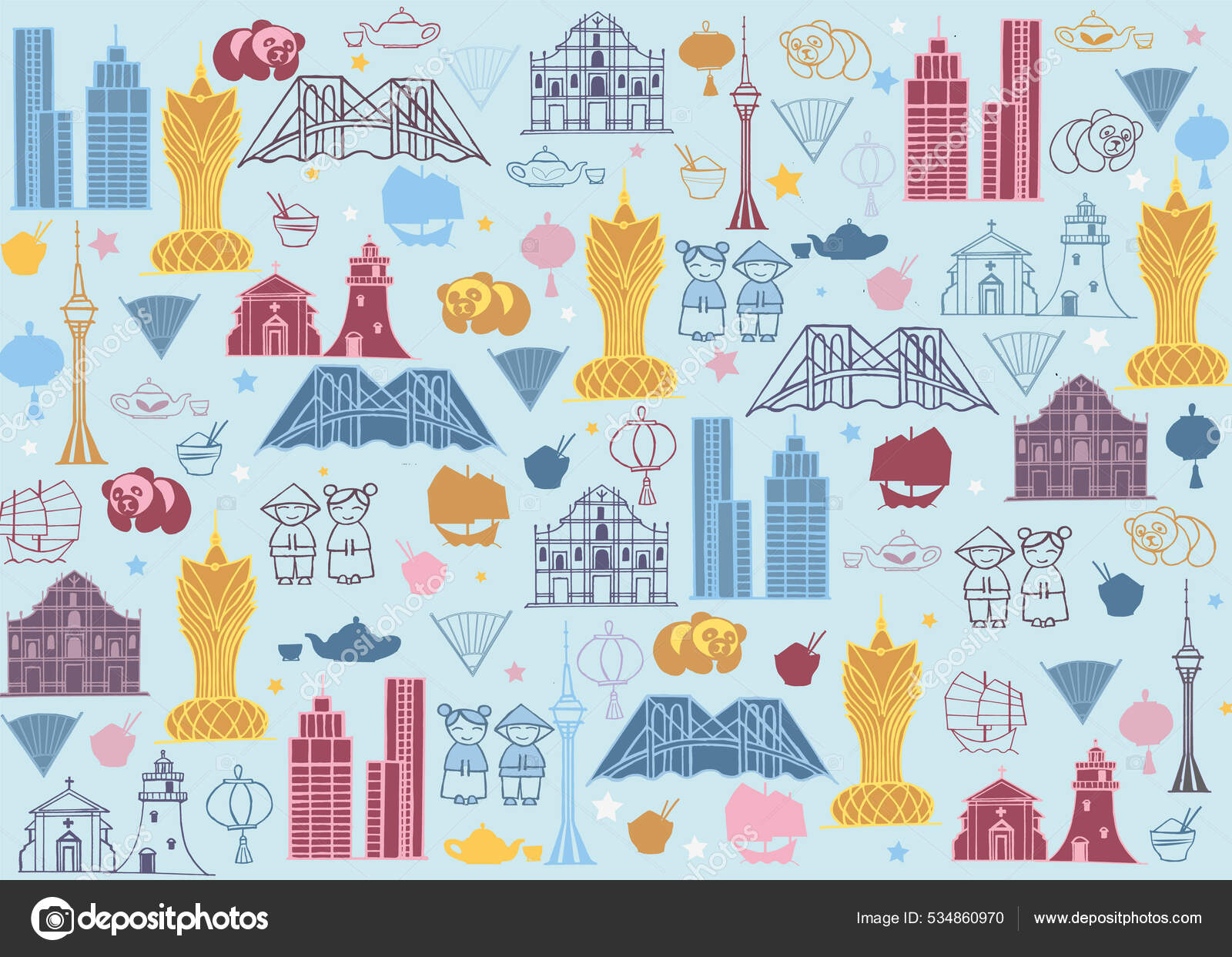 Ilustración de dibujos animados de Macao. Macao, dibujo de línea de ...