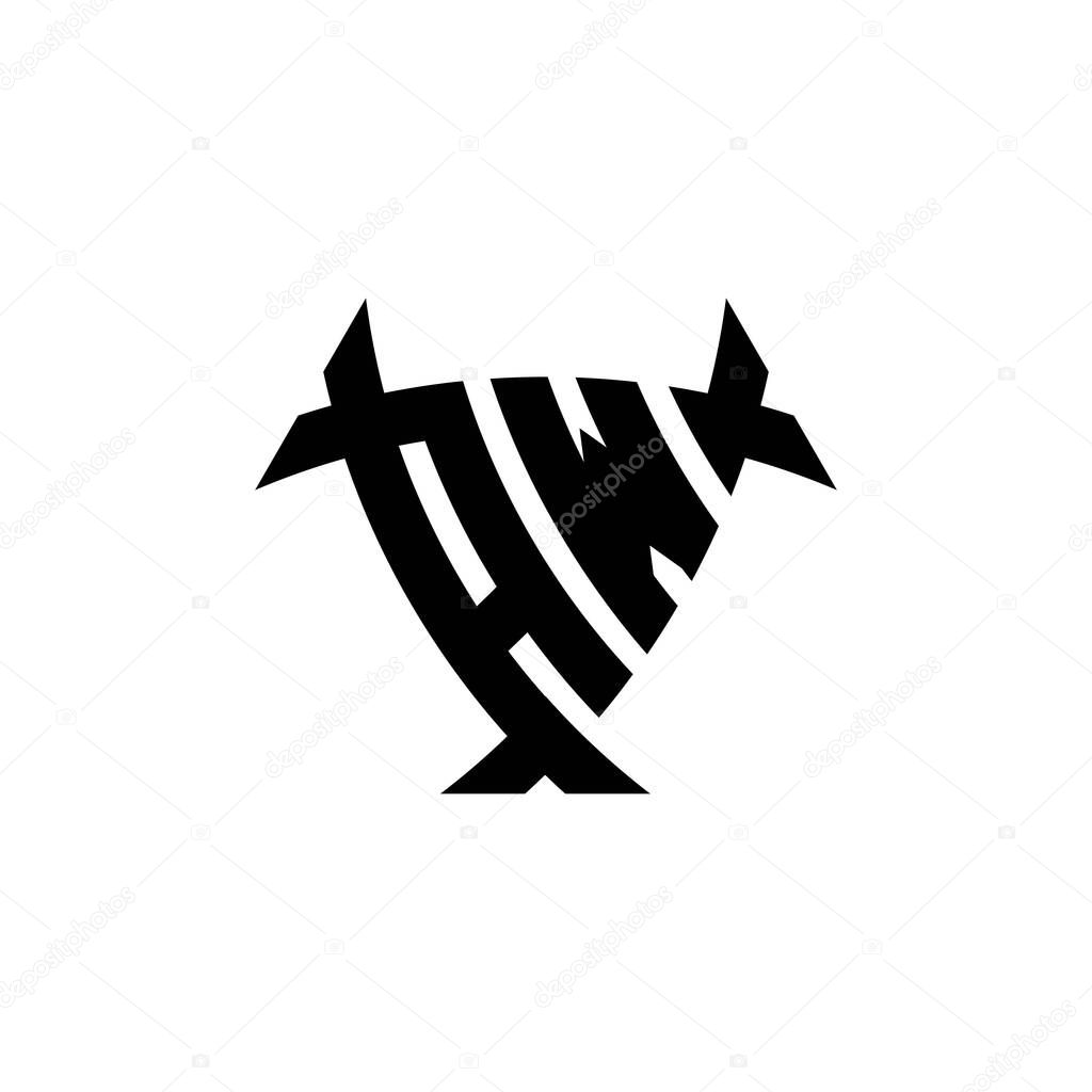 AW Monogram logo letter with triangle shield shape style design isolated on white background ...
