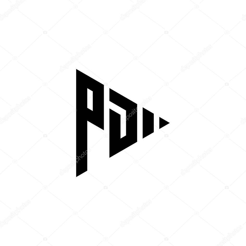 PD Monogram logo letter with triangle play button shape style on isolated background. Logo del ...