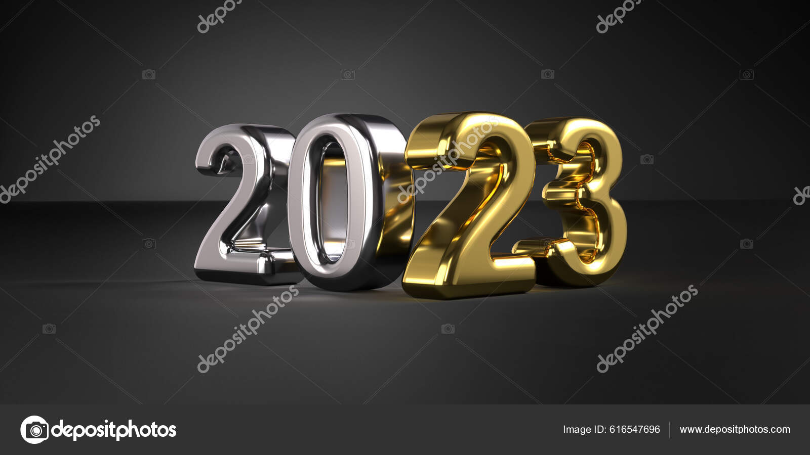 Metallic Silver Gold Year End 2022 2023 Rendered Numbers Dark Stock ...