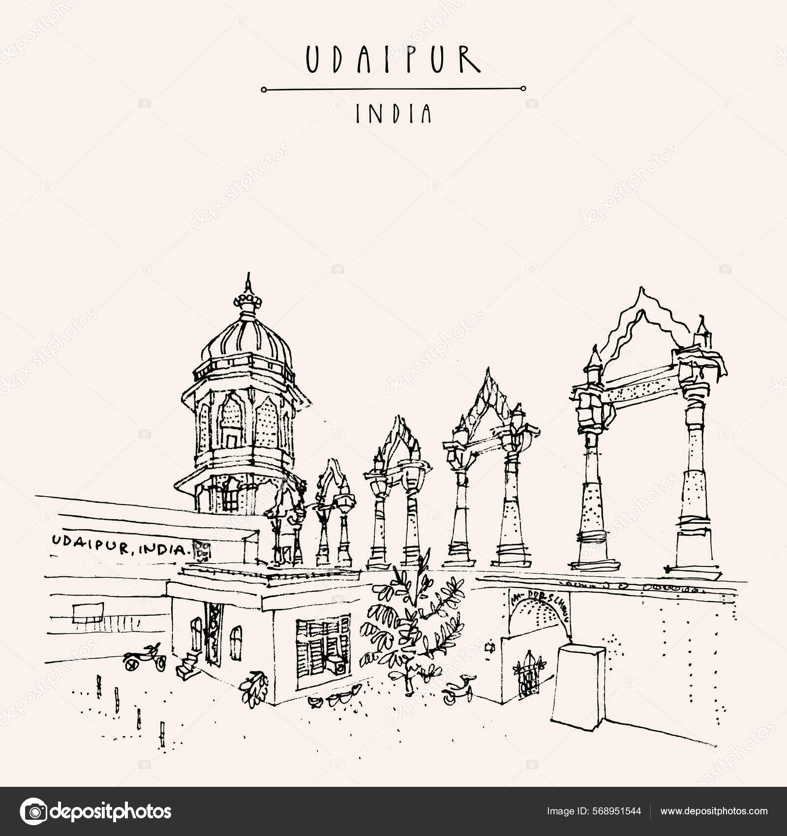 Image vectorielle Udaipur Rajasthan Inde Carte Postale Beautiul ...
