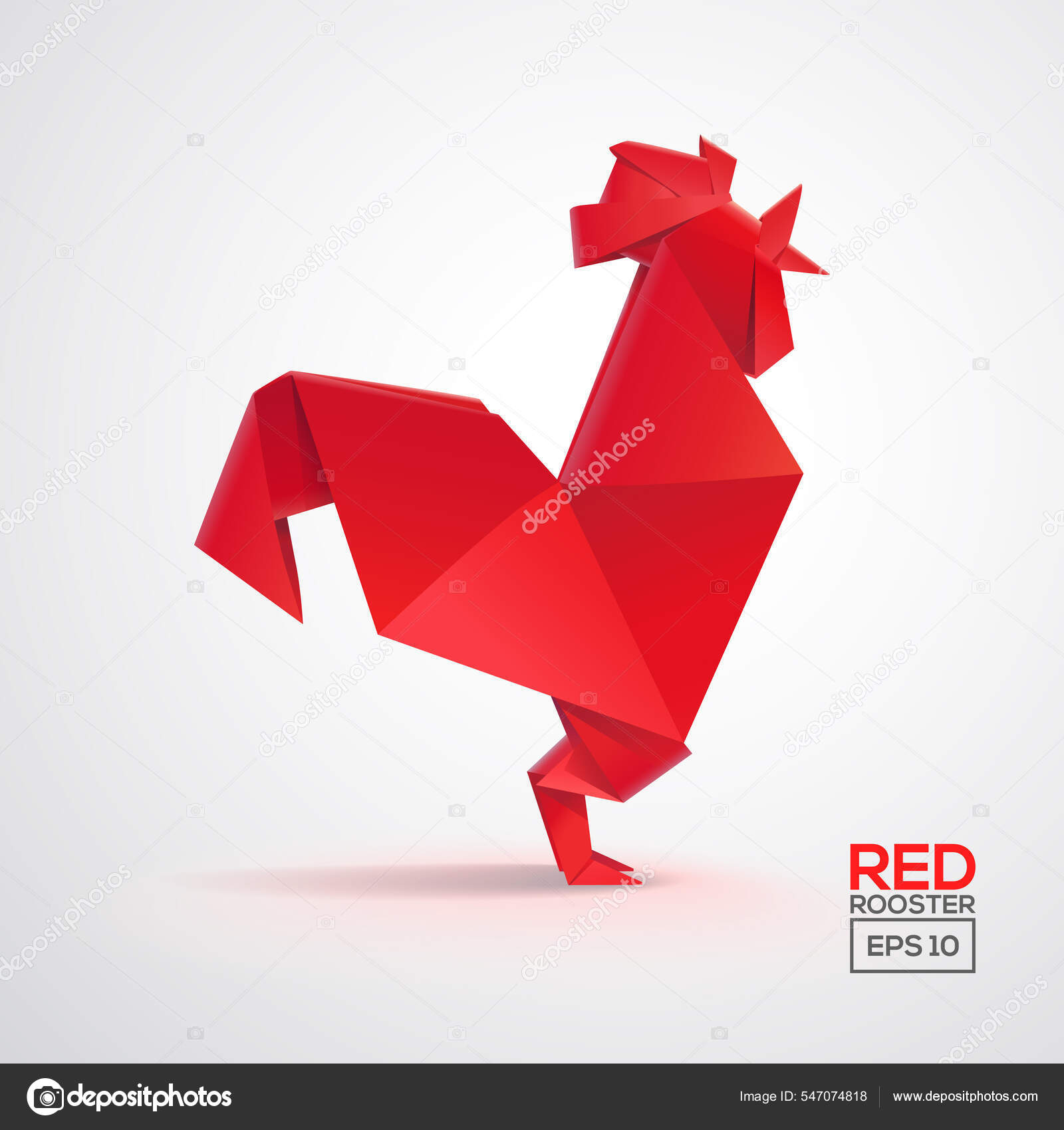 Geometric Red Rooster Isolated Vector Illustration Realistic Origami ...