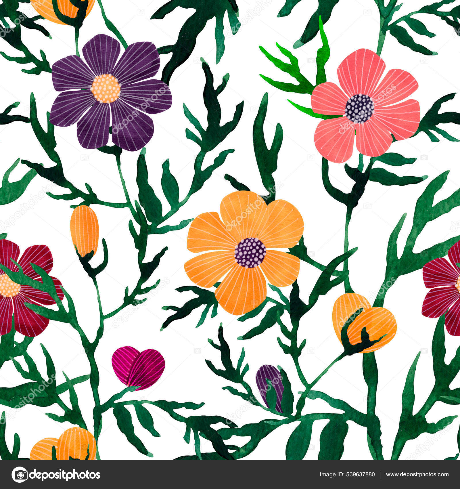 Seamless watercolor floral pattern - green leaves and branches ...