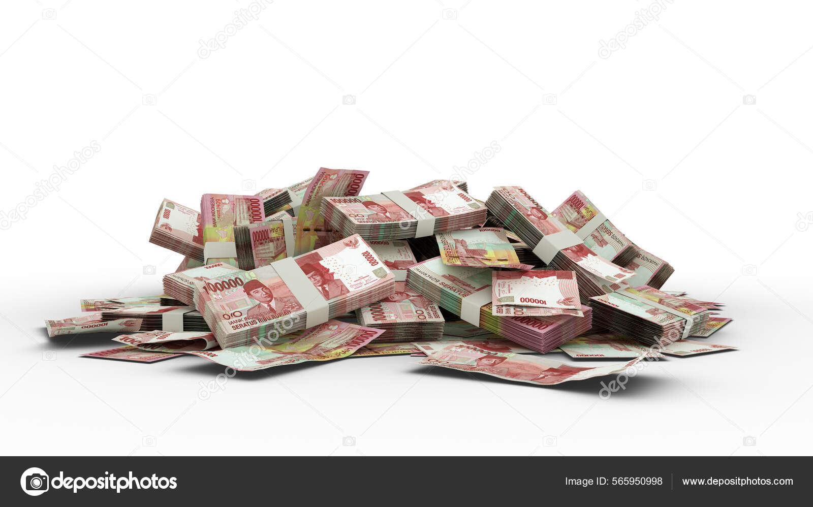 Stack 100000 Indonesian Rupiah Notes Isolated White Background — Stock ...