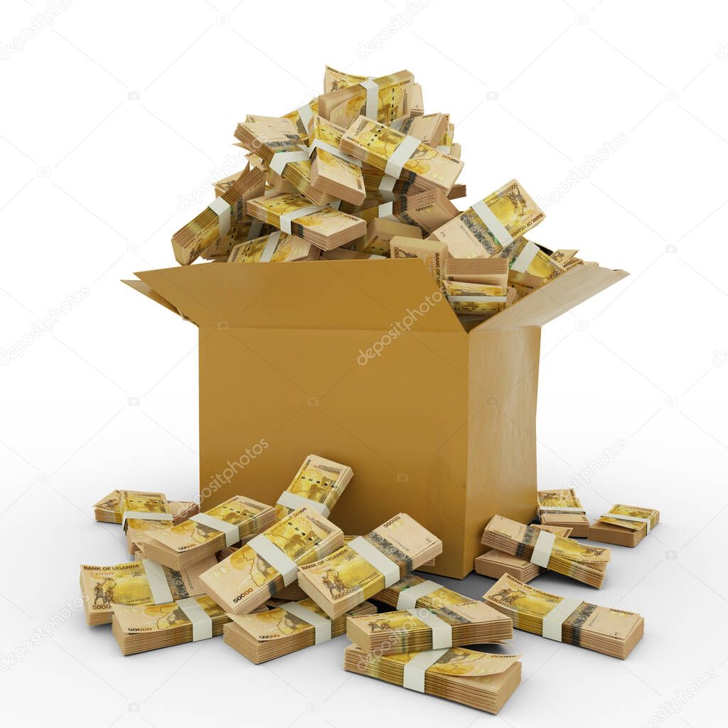 3d representaci n de caja de cart n llena de billetes de chel n ...