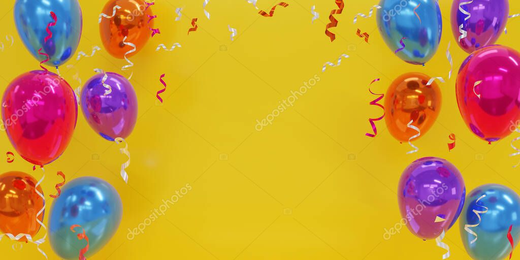 Globos coloridos flotan para fiestas y celebraciones con espacio para textos o mensajes aislados ...