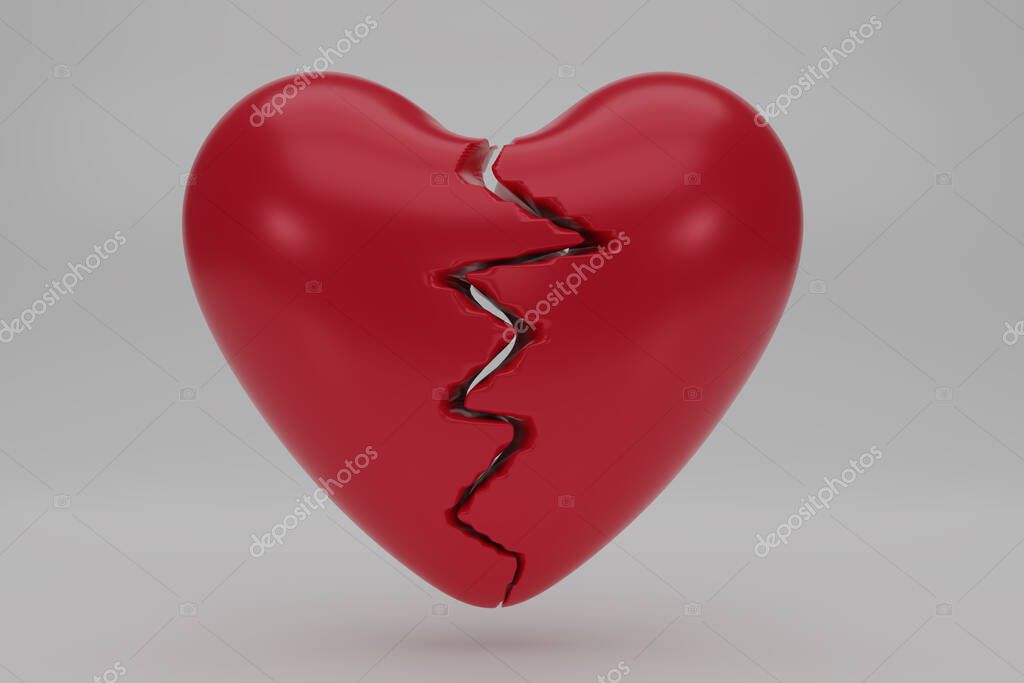 3D Corazón roto rojo aislado en fondo blanco. Corazón rojo roto ...