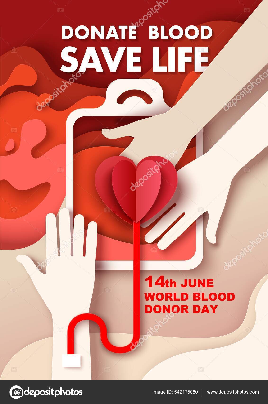 June 14, World Blood Donor Day vector poster template. Paper cut donor ...