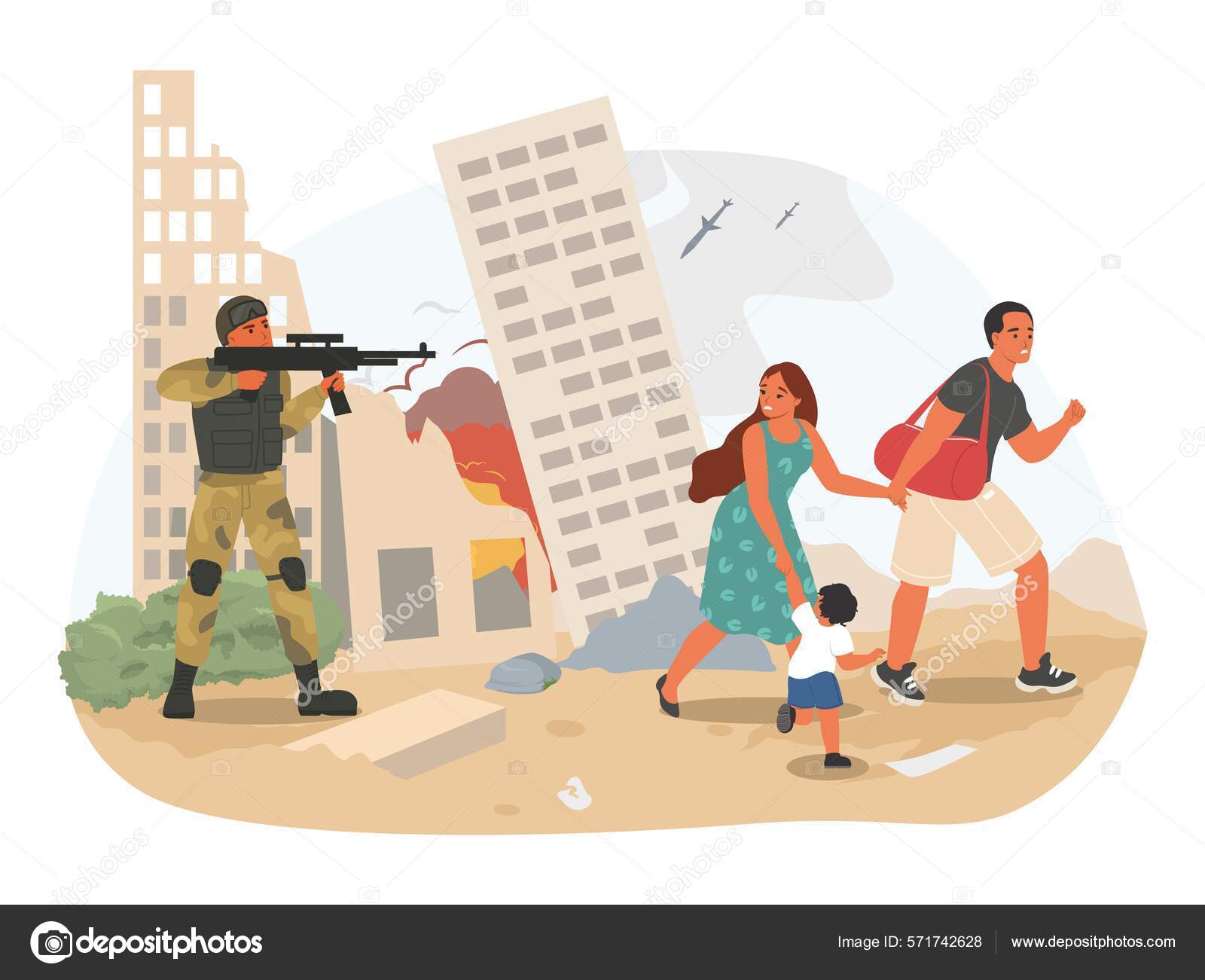 War Military Invasion Concept Vector Soldier Uniform Aiming Rifle ...